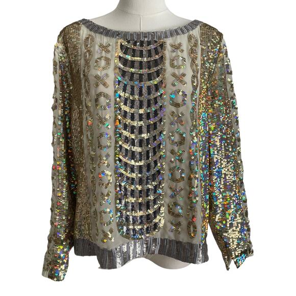 Party | Tops | Boston Proper Sequin Blouse Womens M Top Glam Sparkle ...